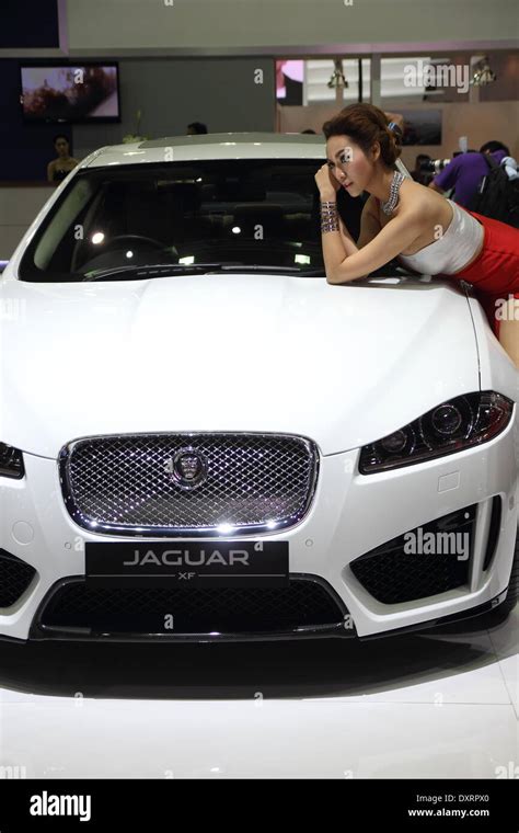 Bangkok Thailand 28th March 2014 Presenter Posing With Jaguar During