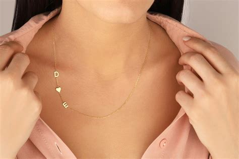 14k Solid Gold Initial Necklaceinitial Necklace Personalized Etsy