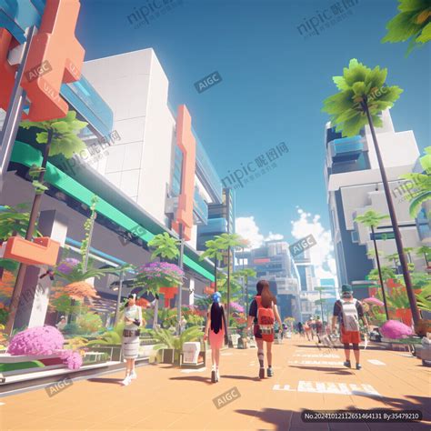 Ai创作图max全模白天场景 商业街区插画 高清时尚街区 现代街景人物 创意社区模型 梦幻创意步行街 创意商业街 购物街模型 城市大场景 逼真的街道 潮流商业街 元宇宙vr虚拟世界 街区街道