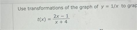 Solved Use Transformations Of The Graph Of Y 1x To Chegg