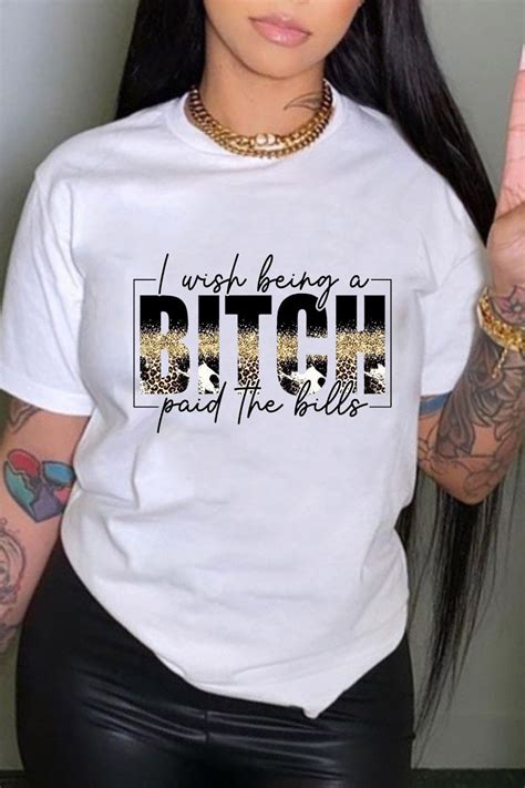 Wholesale White Casual Letter Print Basic O Neck T Shirts K73463 2 Online