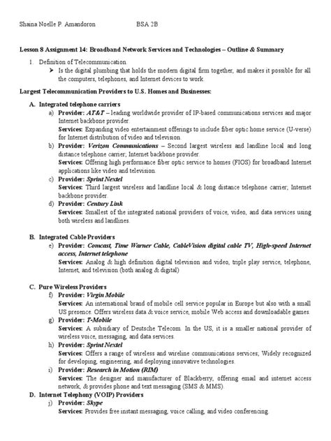 Lesson 8 Assignment 13 Broadband Network Services And Technologies