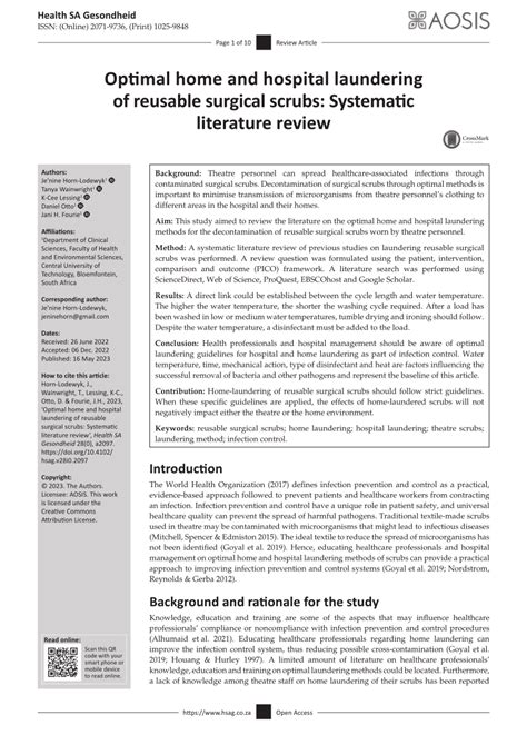 Pdf Optimal Home And Hospital Laundering Of Reusable Surgical Scrubs Systematic Literature Review