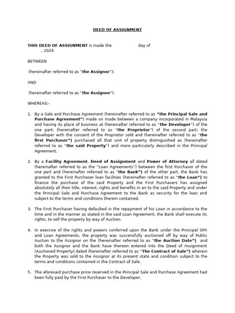 Deed Of Assignment Auction Pdf