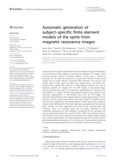 Pdf Automatic Generation Of Subject Specific Finite Element Models Of