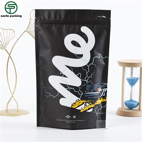 Printed Smell Proof Food Packaging Zip Lock Matte Black Stand Up Pouch Bags Qingdao Sante