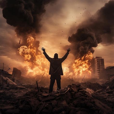 Premium AI Image Desperate Plea Amid Fiery Destruction