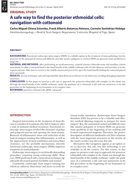 Pdf A Safe Way To Find The Posterior Ethmoidal Cells Navigation With