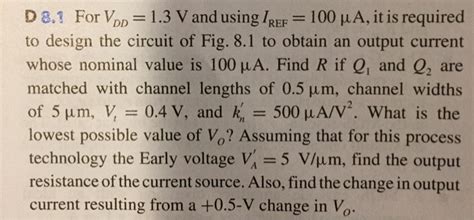 For VDD V And Using I REF Mu A It Is Chegg Com