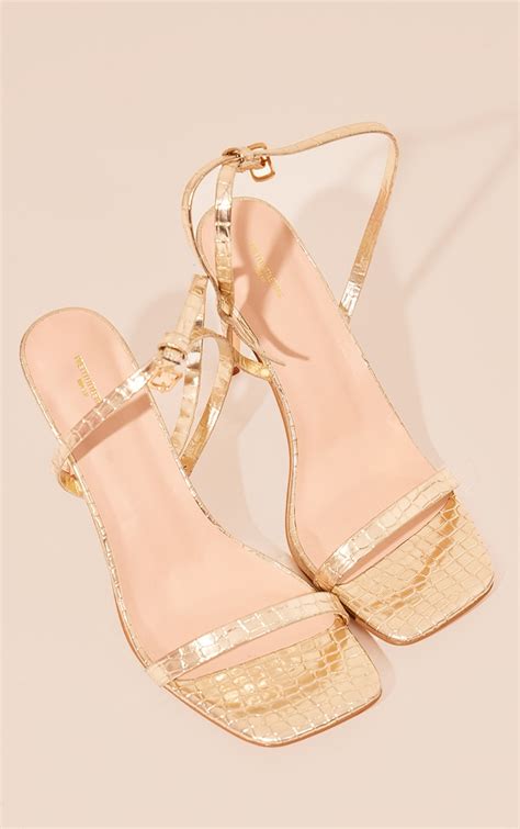 Gold Wide Fit Croc Barely There High Heel Sandals Footwear