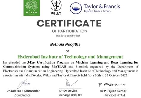 Poojitha Bathula On Linkedin Certificate For Workshop On Machine