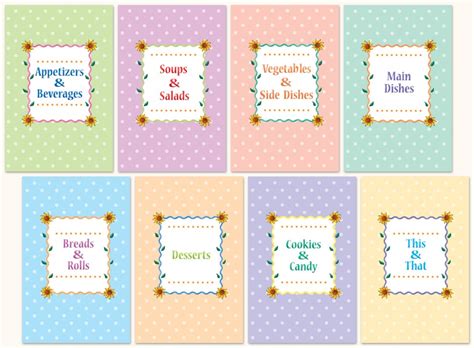 Recipe Binder Dividers Printable