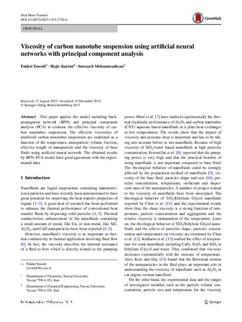 Pdf Viscosity Of Carbon Nanotube Suspension Using Artificial Neural Networks With Principal