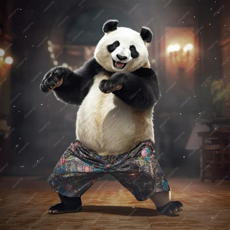 Premium Ai Image Cool Cheerful Cartoon Style Panda Dancing Salsa