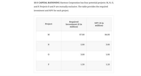 13 3 Capital Rationing Harmon Corporation Has Four