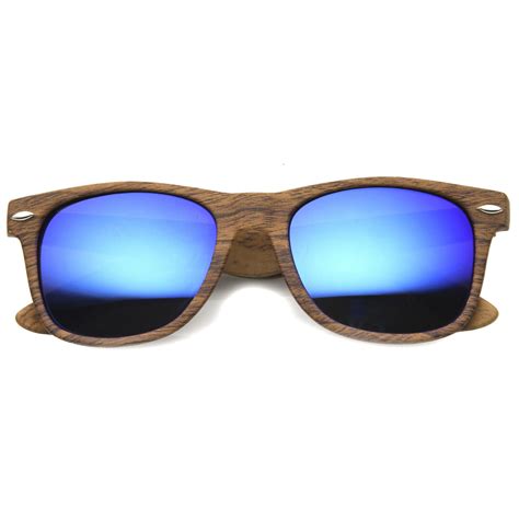 Indie Wood Print Horned Rim Mirrored Lens Sunglasses Zerouv