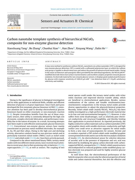 Pdf Carbon Nanotube Template Synthesis Of Hierarchical Nicoo2 Composite For Non Enzyme Glucose