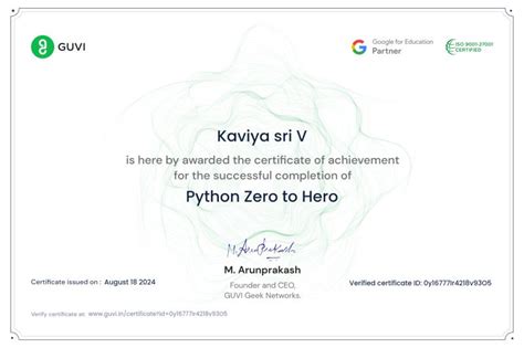 Kaviya Sri V On Linkedin Guvi Pythonzerotohero Artificialintelligence Datascience Rvscet