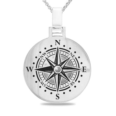 Mens Engravable Compass Disc Pendant In Sterling Silver 1 4 Lines