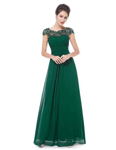 Langes Chiffon Abendkleid Mit Spitze In Grün Chiffon Evening Dresses