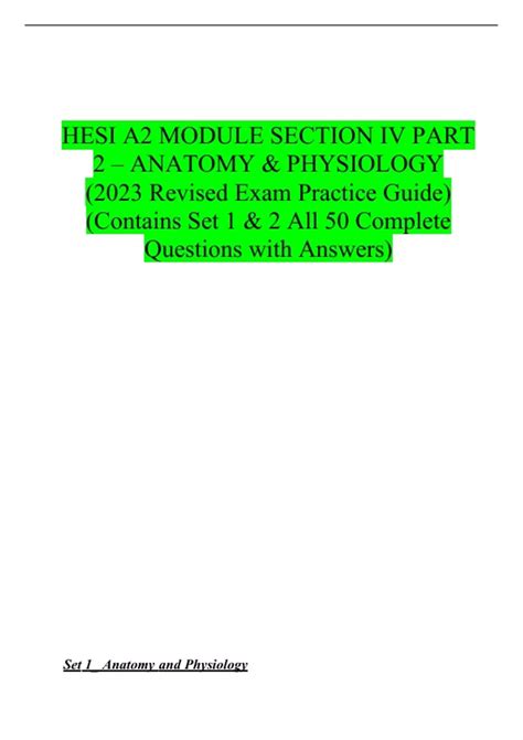 HESI A2 MODULE SECTION IV PART 2 ANATOMY PHYSIOLOGY 2023 Revised