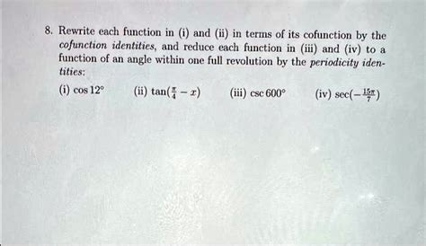 solved rewrite each function in and ii in terms of its cofunction by