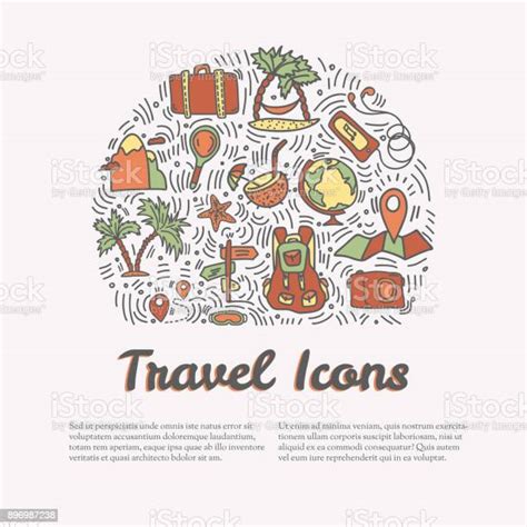 여름 및 비치 손 아이콘 개념을 그립니다 여행 만화 장식 요소와 라운드 형태로 여름 아이콘 모음 코코넛 보트 모래 아이스크림 요소를 서핑 행복 한 여름 휴가 아이콘 개념