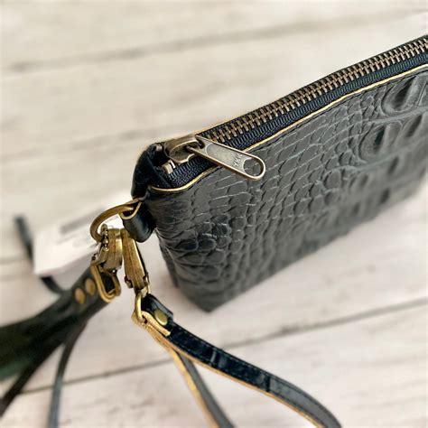Wristlet In Black Crocodile Embossed Leather Gold Edge Jenny N Design
