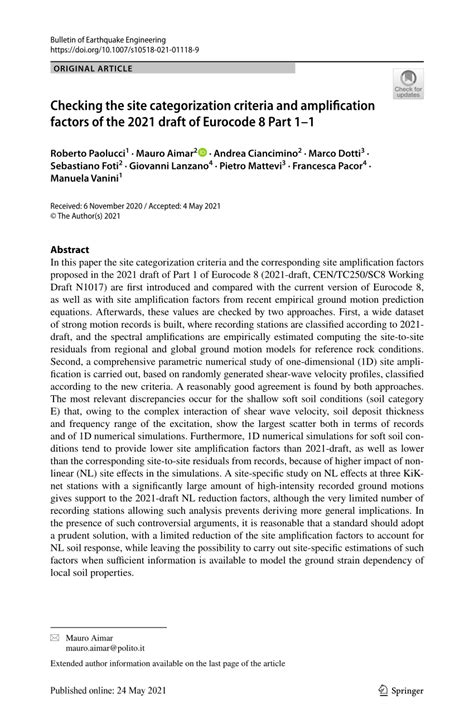 Pdf Checking The Site Categorization Criteria And Amplification Factors Of The 2021 Draft Of