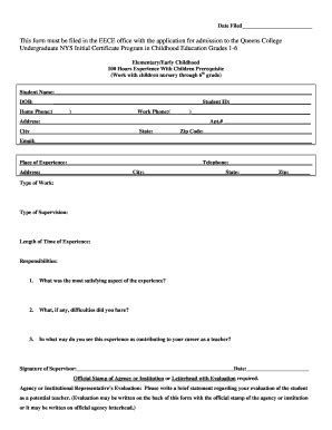 Fillable Online Qc Cuny This Form Must Be Filed In The EECE Office With