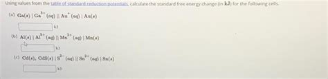 solved using values from the table of standard reduction