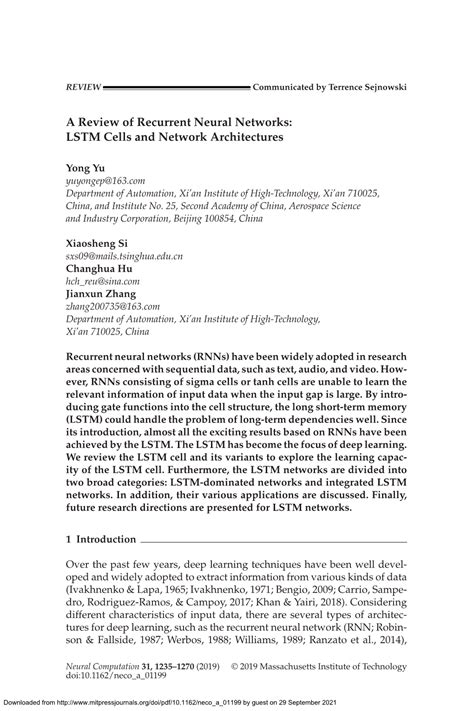 a review of recurrent neural networks lstm cells and network