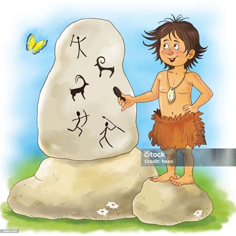 가족의 역사 패션의 역사 동굴 사람들 색칠 페이지입니다 어린이를 위한 일러스트레이션 가족에 대한 스톡 벡터 아트 및 기타 이미지