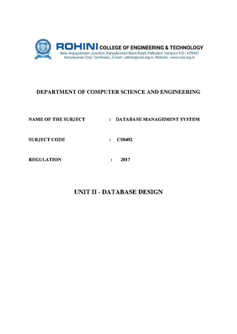 Cs8492 Unit Ii Dbms Material Department Of Computer Science And