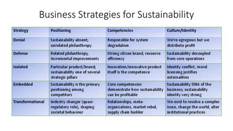 Summary Table Of Strategies For Sustainability Pdf