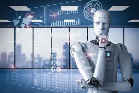 Premium Photo 3d Rendering Robot Working With Digital Display