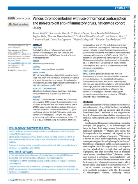 Venous Thromboembolism With Use Of Hormonal Contraception And Oains Pdf Thrombosis