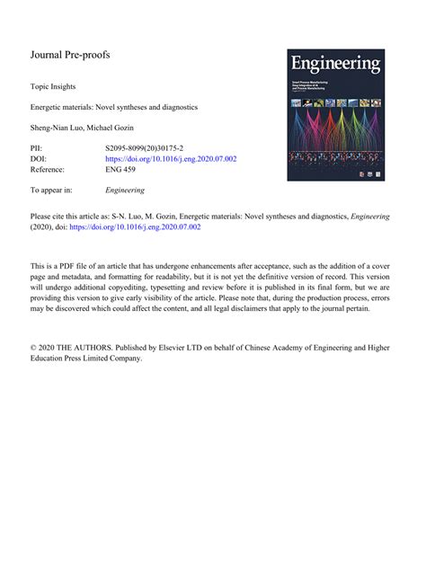 Pdf Energetic Materials Novel Syntheses And Diagnostics