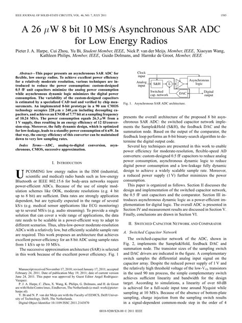 Pdf A W Bit Ms S Asynchronous Sar Adc For Low Energy Radios Ieee Journal Of Solid