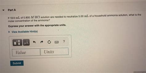 solved part a i 18 6 ml of 0 800 m hcl solution are needed