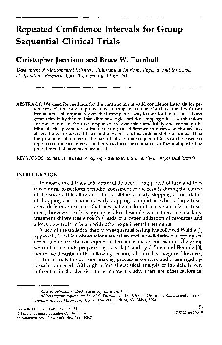 Pdf Repeated Confidence Intervals For Group Sequential Clinical Trials