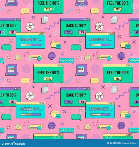 Vaporwave Ui And Ux Elements Seamless Pattern Pc Retro Game Frame Nostalgic Style 70s 80s