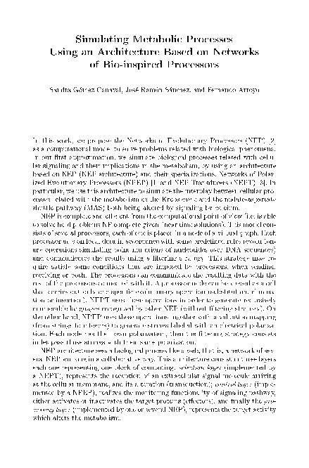 Pdf Simulating Metabolic Processes Using An Architecture Based On Networks Of Bio Inspired