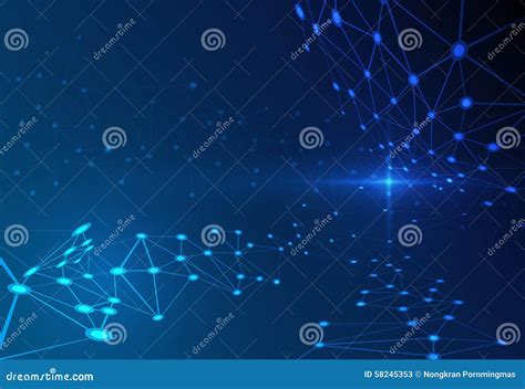 Abstract Molecule On Dark Blue Background Network For Futuristic Technology Concept Stock