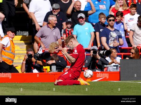 Liverpools Harvey Elliott Celebrates Scoring Their Sides Second Goal