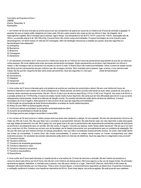 Perguntas Do Formulário 1 Pdf Depressão Distúrbio Mental