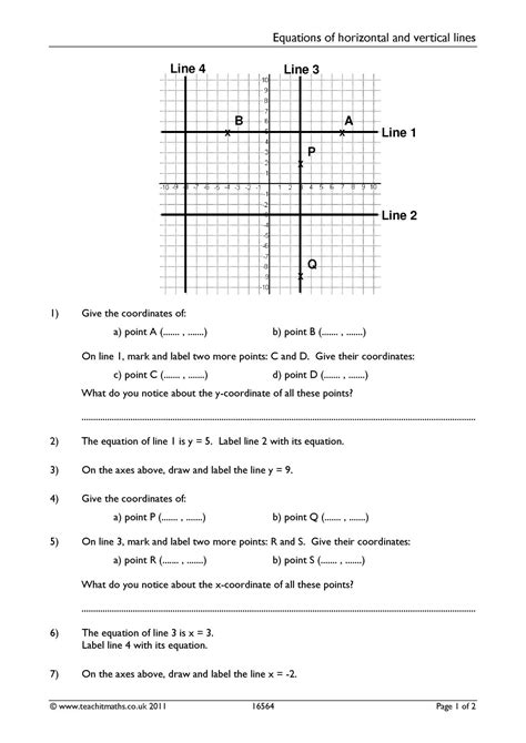Equations Of Horizontal And Vertical Lines Ks3 Maths Teachit