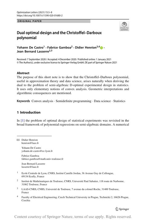 Dual Optimal Design And The Christoffeldarboux Polynomial Request Pdf