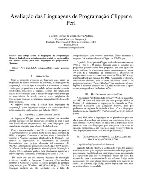 Avaliacao Das Linguagens Clipper E Perl Perl Linguagem De Programação