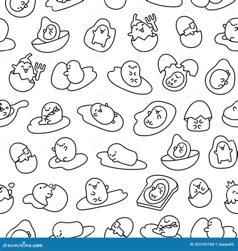 Kawaii Yolk Seamless Pattern Coloring Page Cartoon Vector